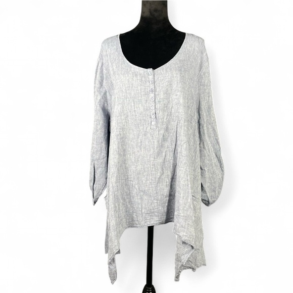 For Cynthia | Tops | For Cynthia 3x Linen Button Top Blue Relax Fit ...